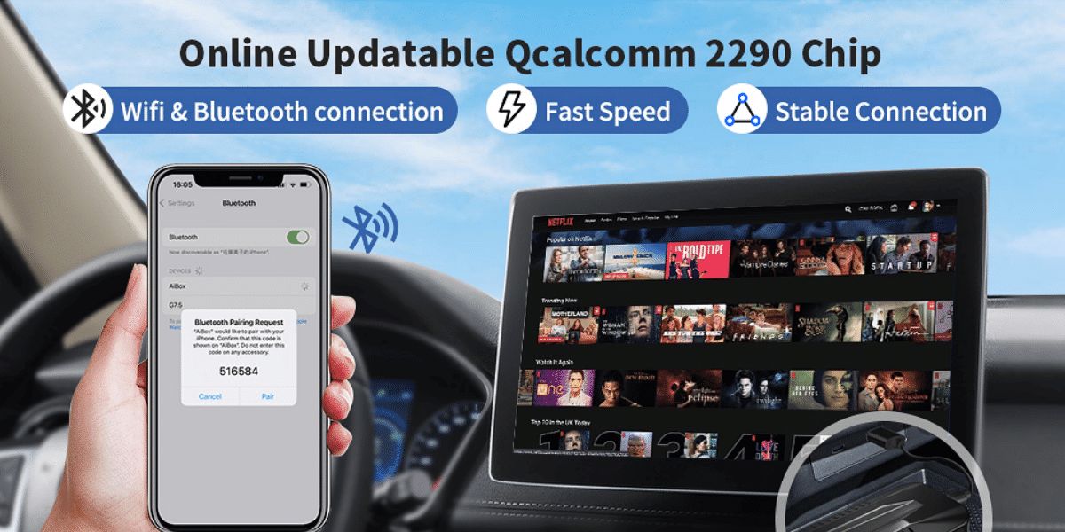 LERANDA Wireless Carplay Adapter with Netflix YouTube TikTok Google Play, Wireless Carplay ...