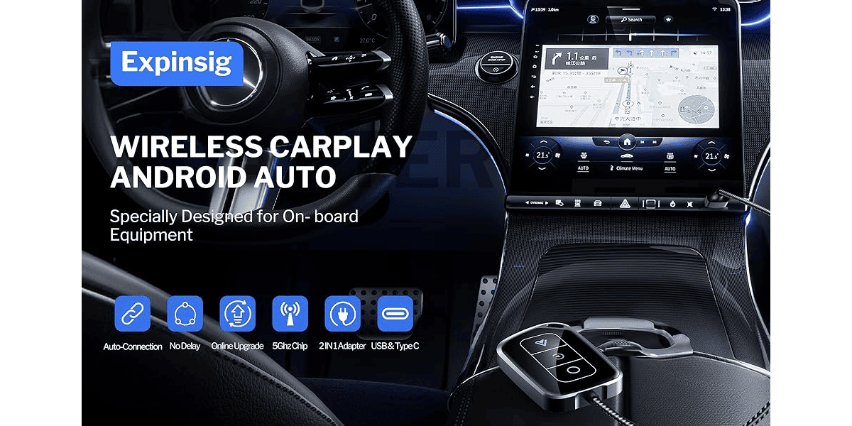 Expinsig Wireless CarPlay Adapter & Android Auto Wireless Adapter 2 in ...