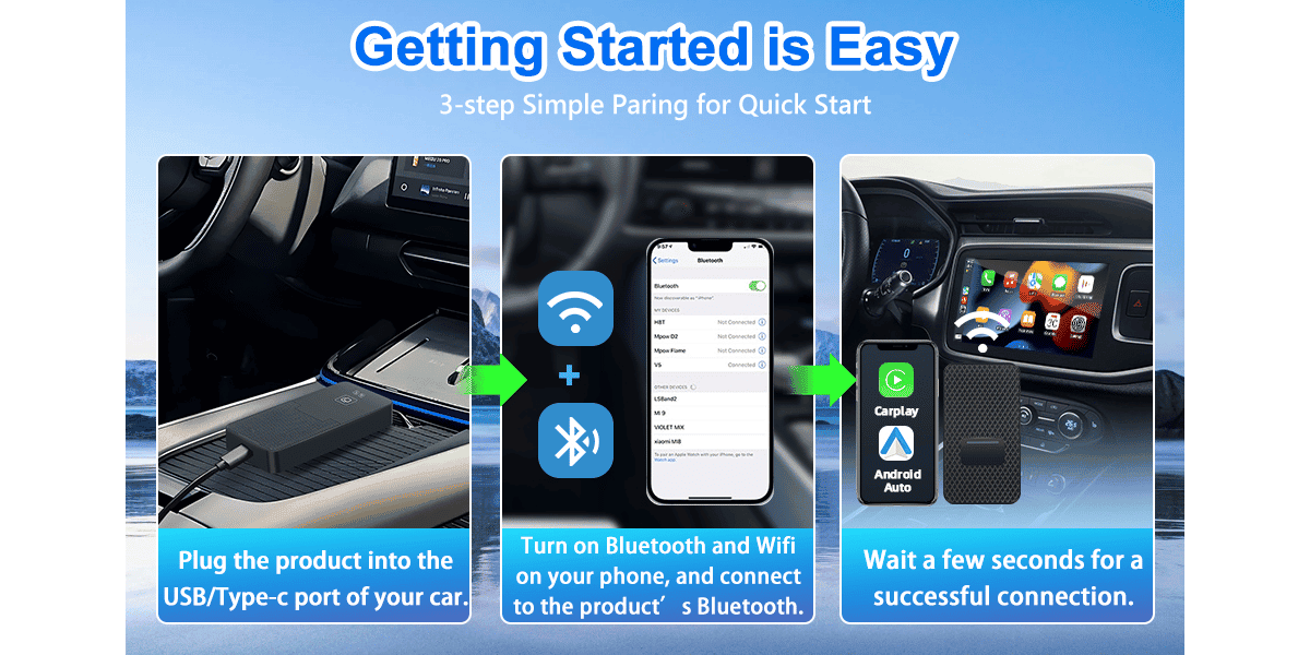 podofo 2-in-1 Wireless CarPlay & Android Auto Wireless Adapter Ai Box ...