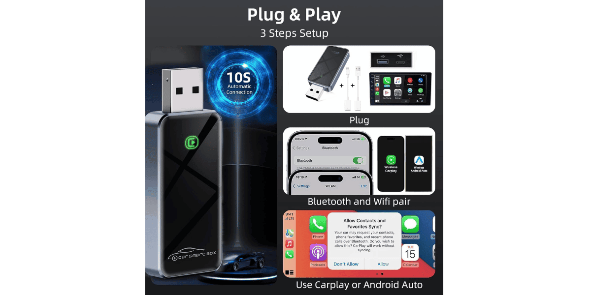 2024 Latest Version - Wireless CarPlay USB Adapter for iPhone,Converts ...