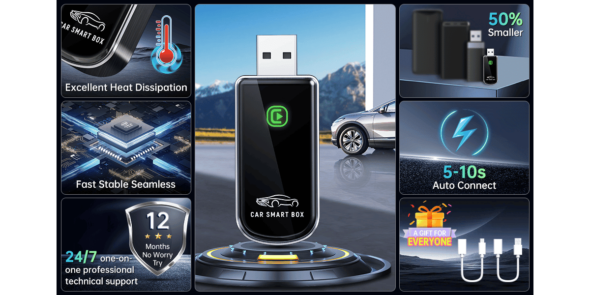 Wireless CarPlay Adapter- Mini Edition, Converts Factory Wired to Wireless CarPlay Dongle Plug ...