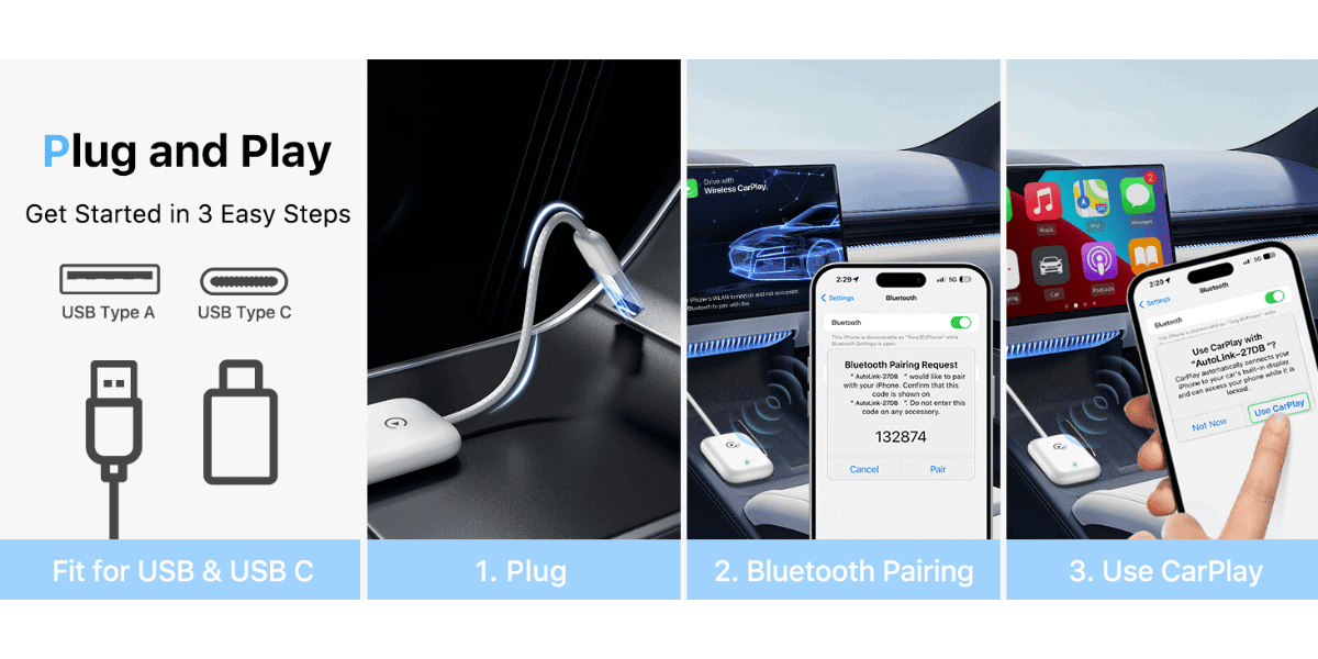 TXZ Wireless CarPlay Adapter Upgrade Wired CarPlay to Wireless, 2024 ...