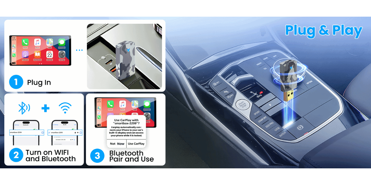 2 in 1 Mini Android Auto & Carplay Wireless Adapter with Fast Stable ...