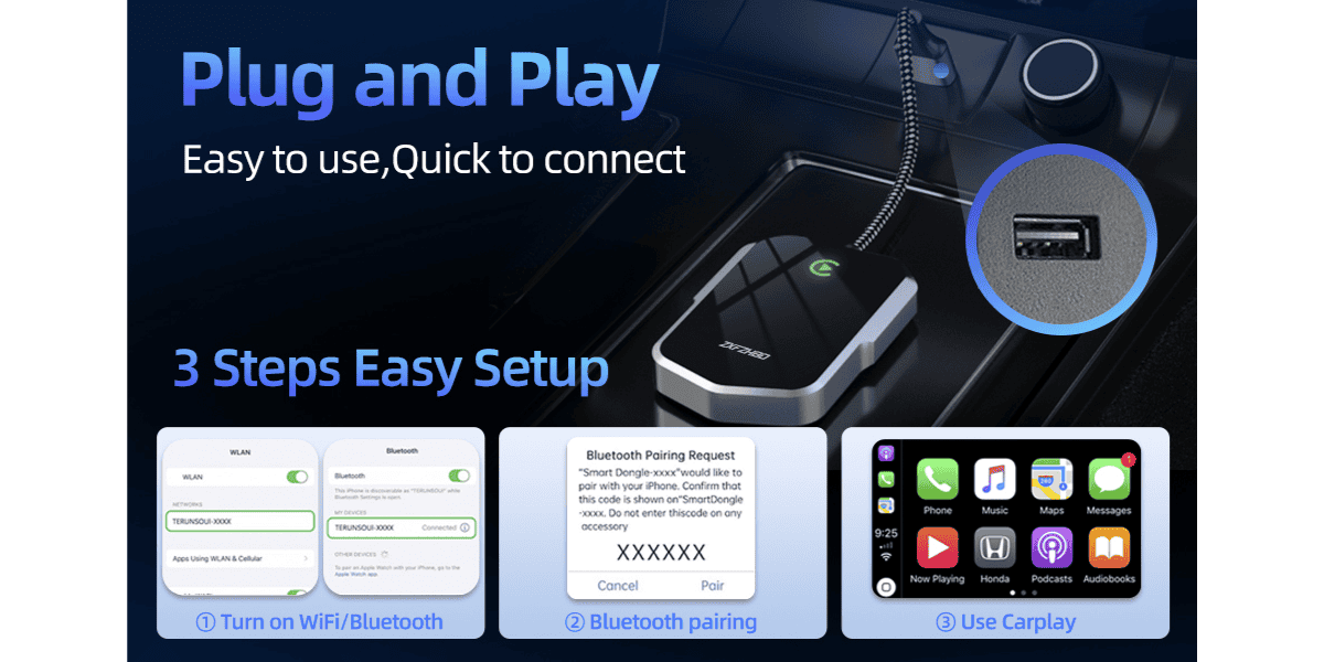 Wireless CarPlay Adapter for Apple, Plug and Play Low Latency Mini ...