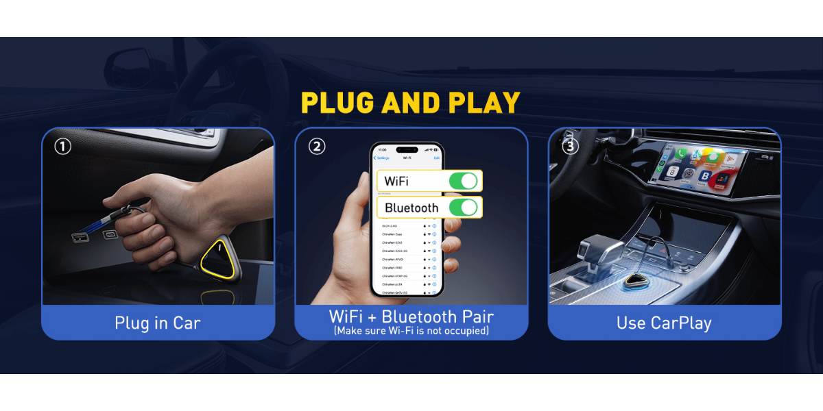 AUXITO Wireless CarPlay Adapter(2025 Upgraded), 2 in 1 CarPlay and ...